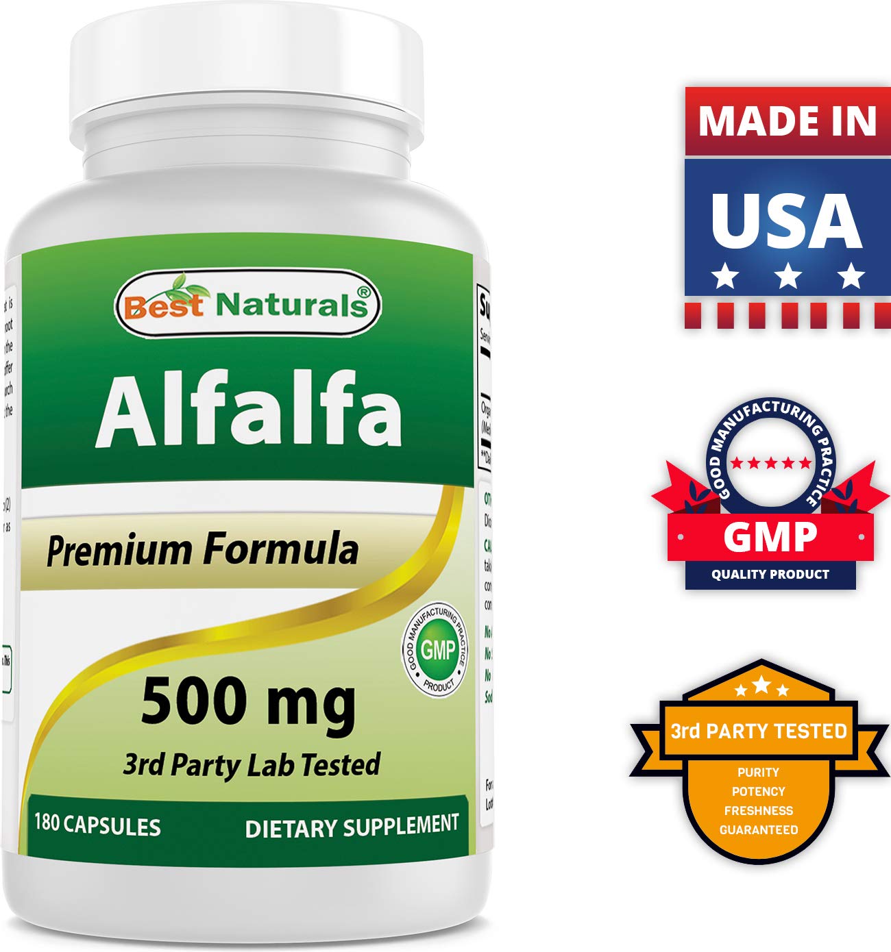 Best Naturals Alfalfa Green Super Food 500 mg 180 Capsules (180 Count (Pack of 1))