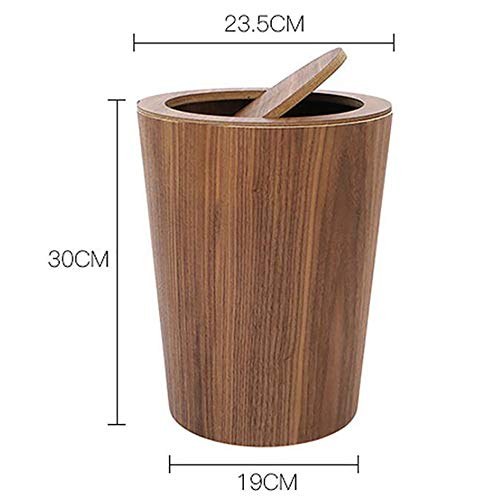 ZZFF Wood Trash Can with Swing Lid,Round Kitchen Garbage Can,Japanese Small Waste Bin Wastebasket for Office Bathroom Livingroom A 19x19x30cm(7x7x12inch)