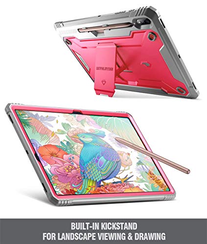Poetic Revolution Case Designed for Galaxy Tab S7 Plus 2020 / S8 Plus 2022 12.4 inch, Full-Body Heavy Duty Case with S Pen Holder, Support S Pen Wireless Charging,Built-in-Screen Protector, Pink