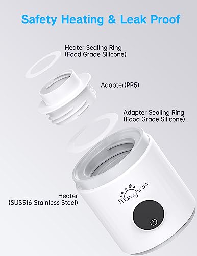 Bottle Warmer, Portable Bottle Warmer for Travel with 4 Adapters, LED Real-time Display & Rechargeable & Precise Temperature Control Travel Bottle Warmer for All Bottles for Breastmilk & Formula