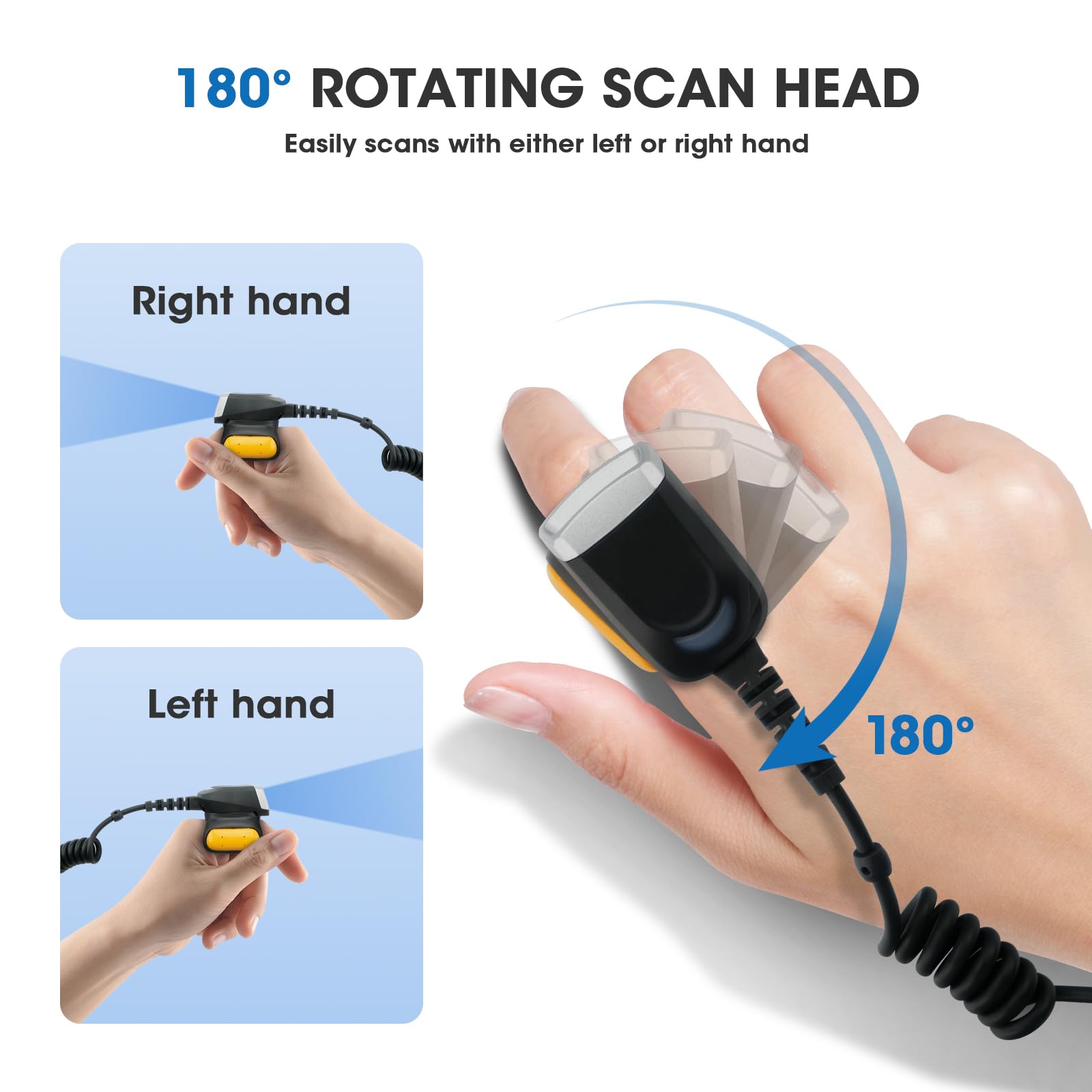 Corded Ring Barcode Scanner for Zebra WT6000 WT6300 WT60A0 WT63B0 Wrist Wearable Mobile Computer, Rugged 1D/2D SE4710 Imager Corded Rotatable Manual Trigger Reader (for WT6000)