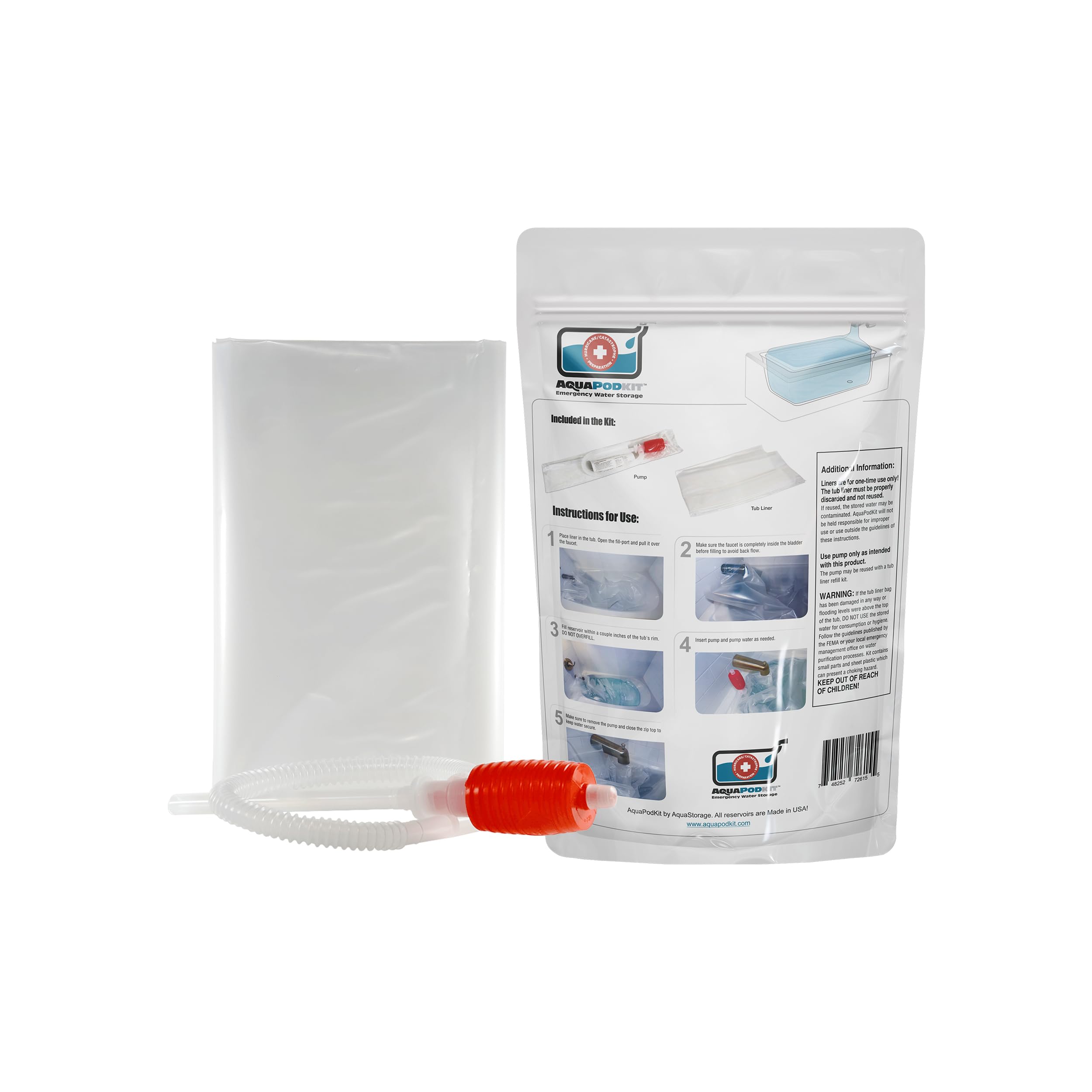 AquaPod Kit 2.0 Emergency Water Storage System | 65-100 Gallon Capacity | BPA-Free | Made in USA | Hurricane Survival Preparedness | Drinking Water Storage Bladder | Easy Storage Bag Packaging