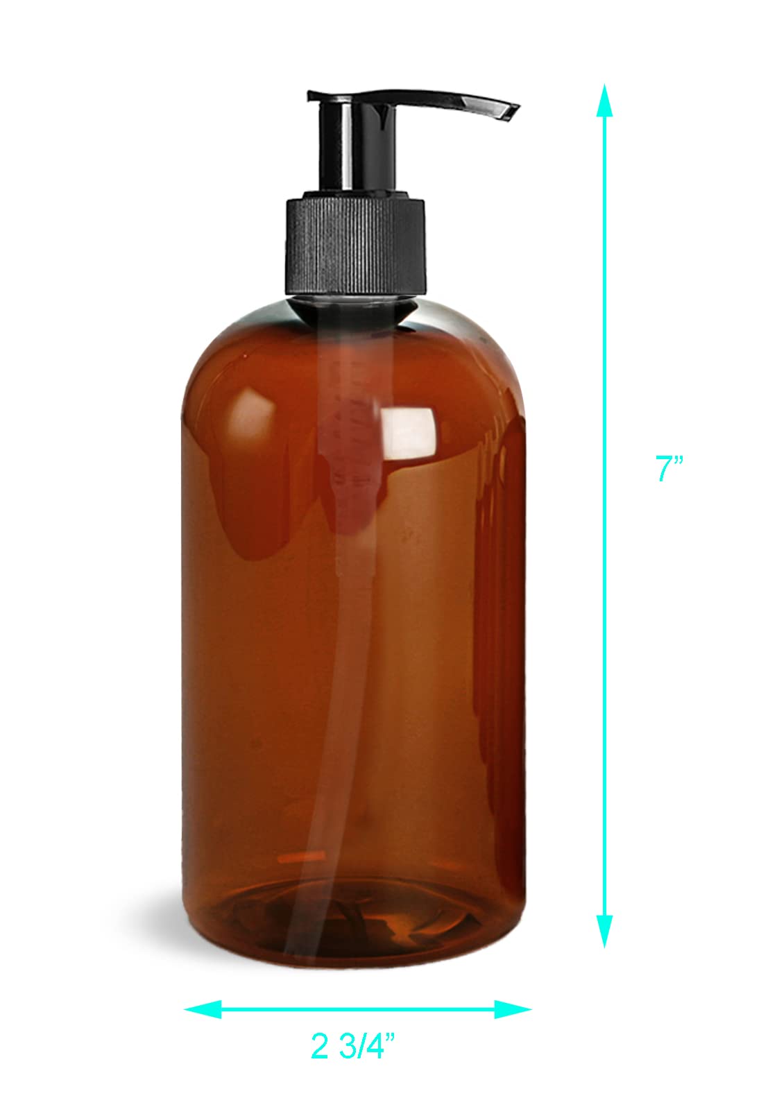ljdeals 16 oz Amber Plastic Bottle with Black Lotion Pump, Refillable Containers for Shampoo, Lotions, Cream and more, Pack of 6, BPA Free, Made in USA