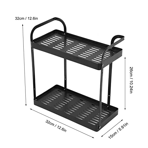 Kitchen Storage Rack, Space Saving Shower Rack Home Decoration Rustproof Carbon Steel Beech 2 Layer Sturdy Structure for Room