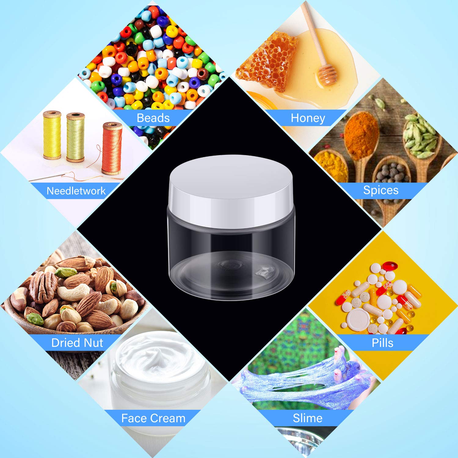 Patelai 4 Pieces Round Clear Wide-mouth Leak Proof Plastic Container Jars with Lids for Travel Storage Makeup Beauty Products Face Creams Oils Salves Ointments DIY Making or Others (White,2 Ounce)