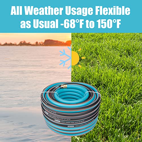 Kitys Fatch Upgraded Kink Free Hybrid Garden Hose 10ft 5/8", Thickened Heavy Duty Water Hose with Brass Solid Connector,Lightweight Flexible Tough Rubber Hose with Nozzle,Durable Yard Outdoor Hose