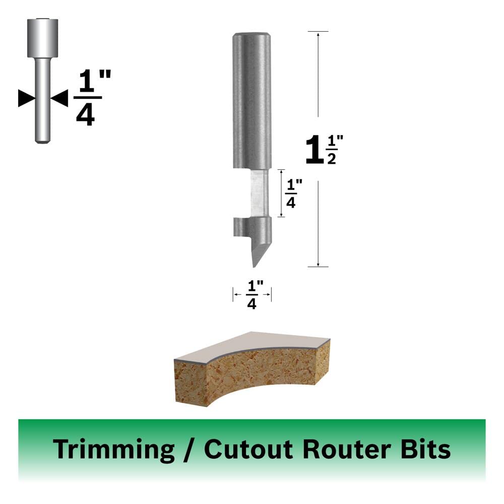 Bosch 85287 Solid Carbide 1/4-Inch Diameter by 1/4-Inch Cut Length Hole and Flush Trim Bit