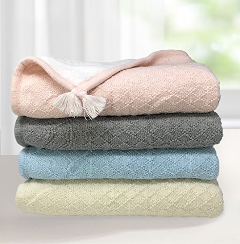 effe bebe Knoten Cable Knit Sherpa Baby Blanket 30"x40" (Cream White)