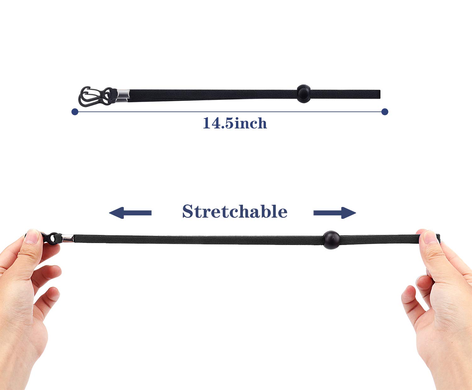 SHINKODA Adjustable Mask Lanyard Extra Long Face Mask Neck Strap Hanger/Holder, Elastic Rope with Double Clips & Snap Button, Great for Kids & Adults, Value Pack of 5, Black