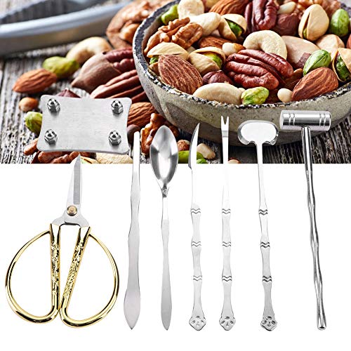 Crab Tool, 8Pcs Crab Leg Crackers and Tools Stainless Steel Nut Lobster Cracker Opener Set Seafood Claw Tool Set Hammer Spoon Shaving Scissors Axe Fork Tweezers Little Chopping Block with Package Box