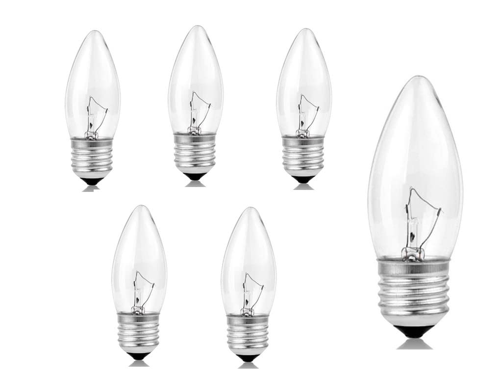 MMBGJKG 40W Incandescent Torpedo Tip Chandelier, Incandescent Clear Dimmable Light Bulbs and Medium E26 Candelabra Base,Transparent Candle Light Bulbs for Chandeliers, Ceiling Fan Lights (6)