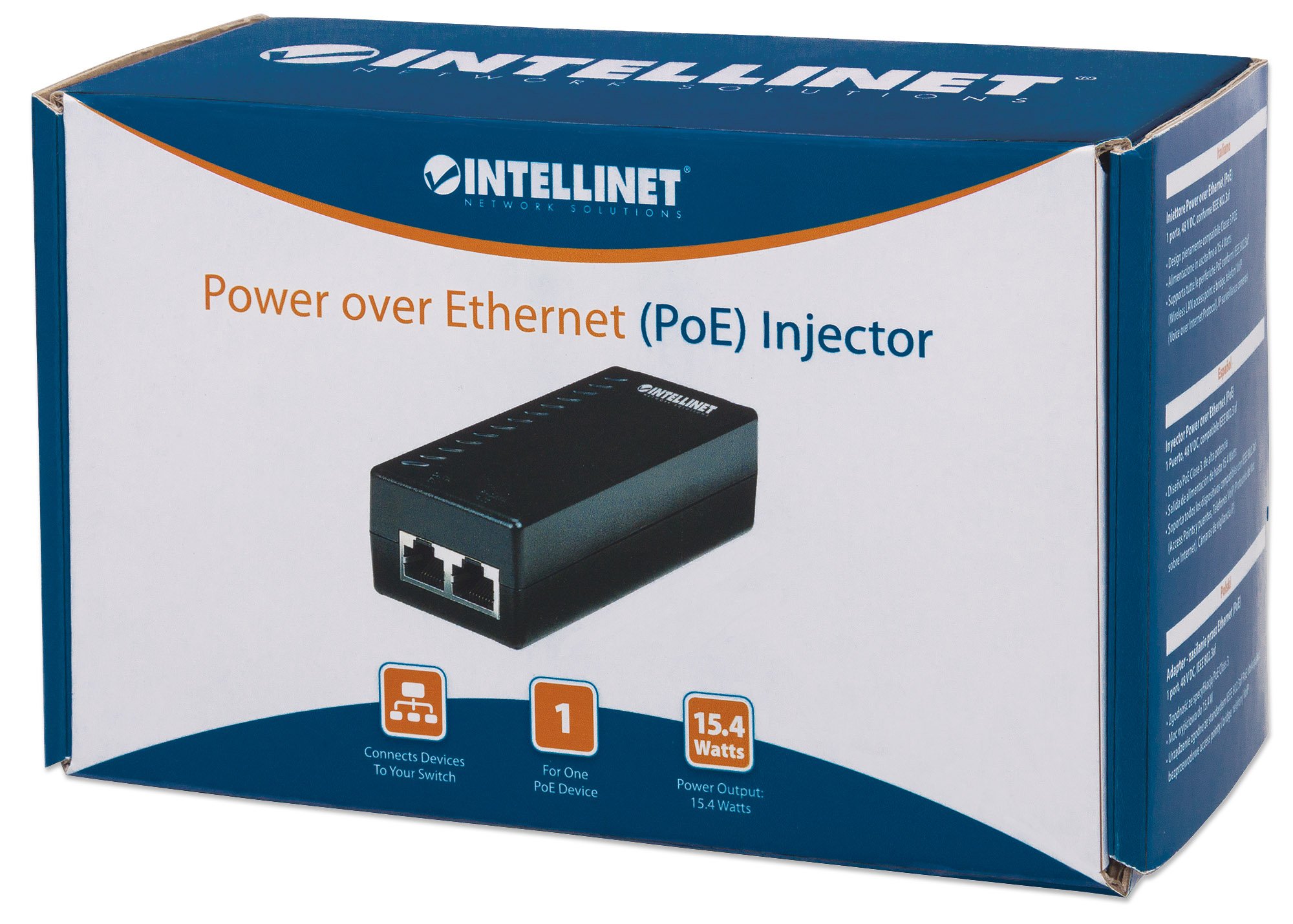 Intellinet PoE Injector - Converts Non-PoE to PoE Connections - Use CAT5 Ethernet Cable with RJ45 to Provide Both Power and Data – Supplies 15.4W up to 100 M (328 ft) Black 524179