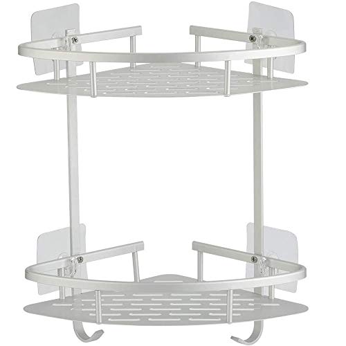 Hawsam No Drilling Bathroom Corner Shelves, Aluminum 2 Tier Shower Shelf Caddy Adhesive Storage Basket for Shampoo (Corner)