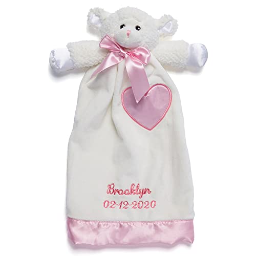 DIBSIES Personalized Baptism Gift - Lovable Lamb Security Blanket Lovie - 15 inch - Pink Embroidery (Pink)