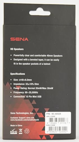Sena - SC-A0325 High Definition Speakers, Improved Bass and Clarity | Fits 20S EVO and 30K | Upgraded (Black, One Size)