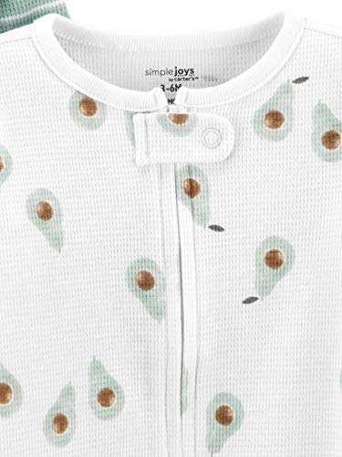 Simple Joys by Carter's Baby 2-Way Zip Thermal Footed Sleep and Play, Pack of 2, Mint Green Stripe/White Avocados, Newborn