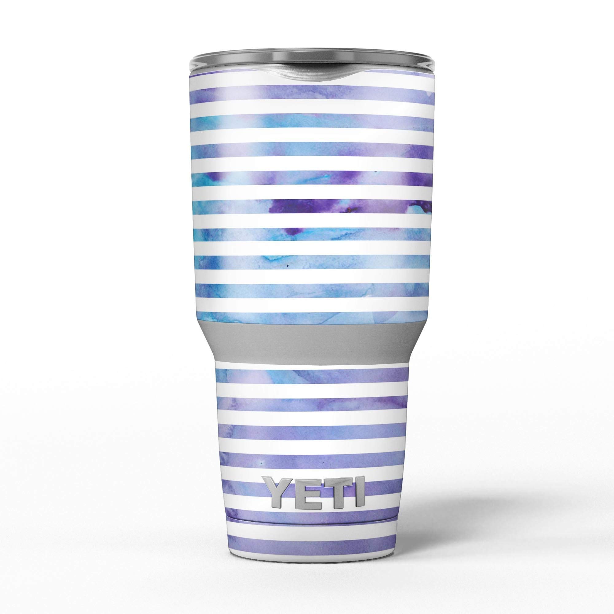 Design Skinz White Horizontal Stripes Over Purple and Blue Clouds - Skin Decal Vinyl Wrap Kit Compatible with The Yeti Rambler Cooler Tumbler Cups