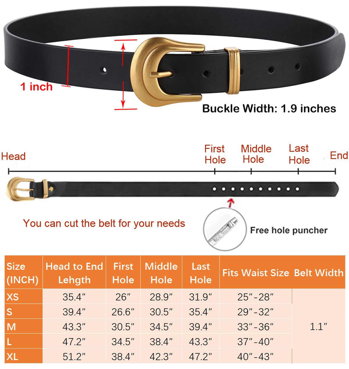 ALAIX Women's Belt Western Belts Silver Gold Buckle Black Leather Belt Pants Jeans Belts for Women