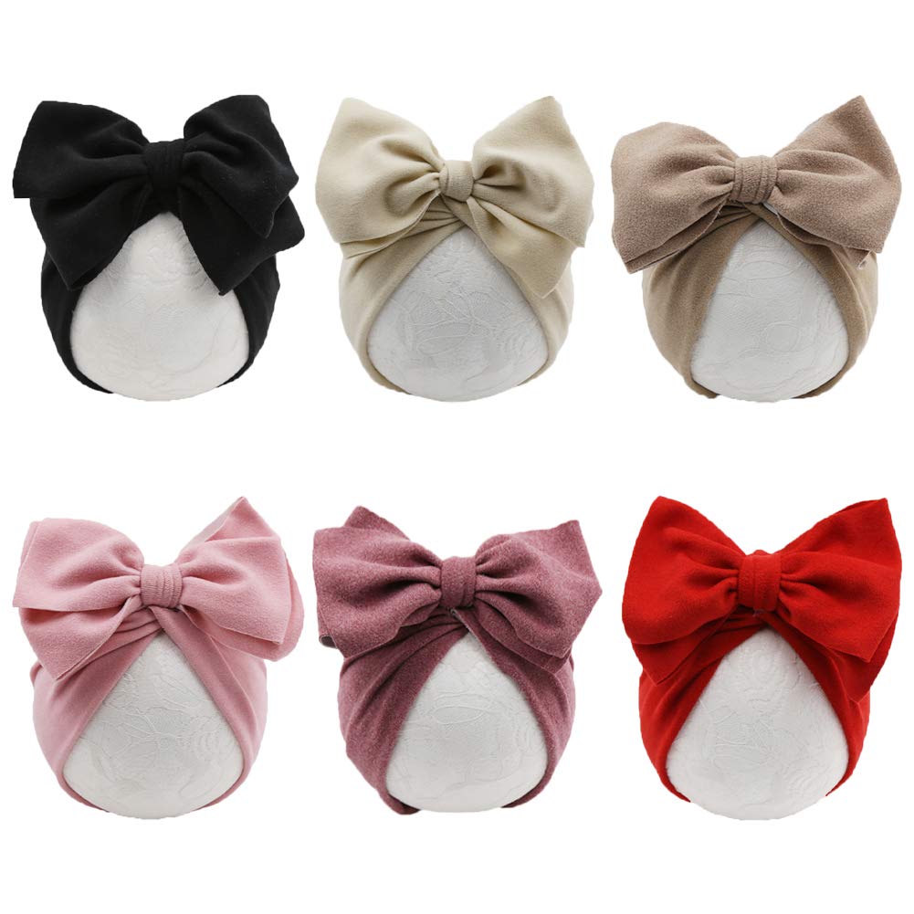 JIAHANG Baby Girl Velvet Big Hair Bow Turban Hat Oversized Bowknot Head Wrap Beanie India Cap Warm for Infant Toddlers 6PCS(bowknothat New)