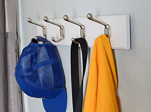 HIGH & MIGHTY 515703 Coat Rack 4 Hook Rail, Easy Tool-Free Dry Wall Installation, Holds up to 30lbs, 18", White & Silver