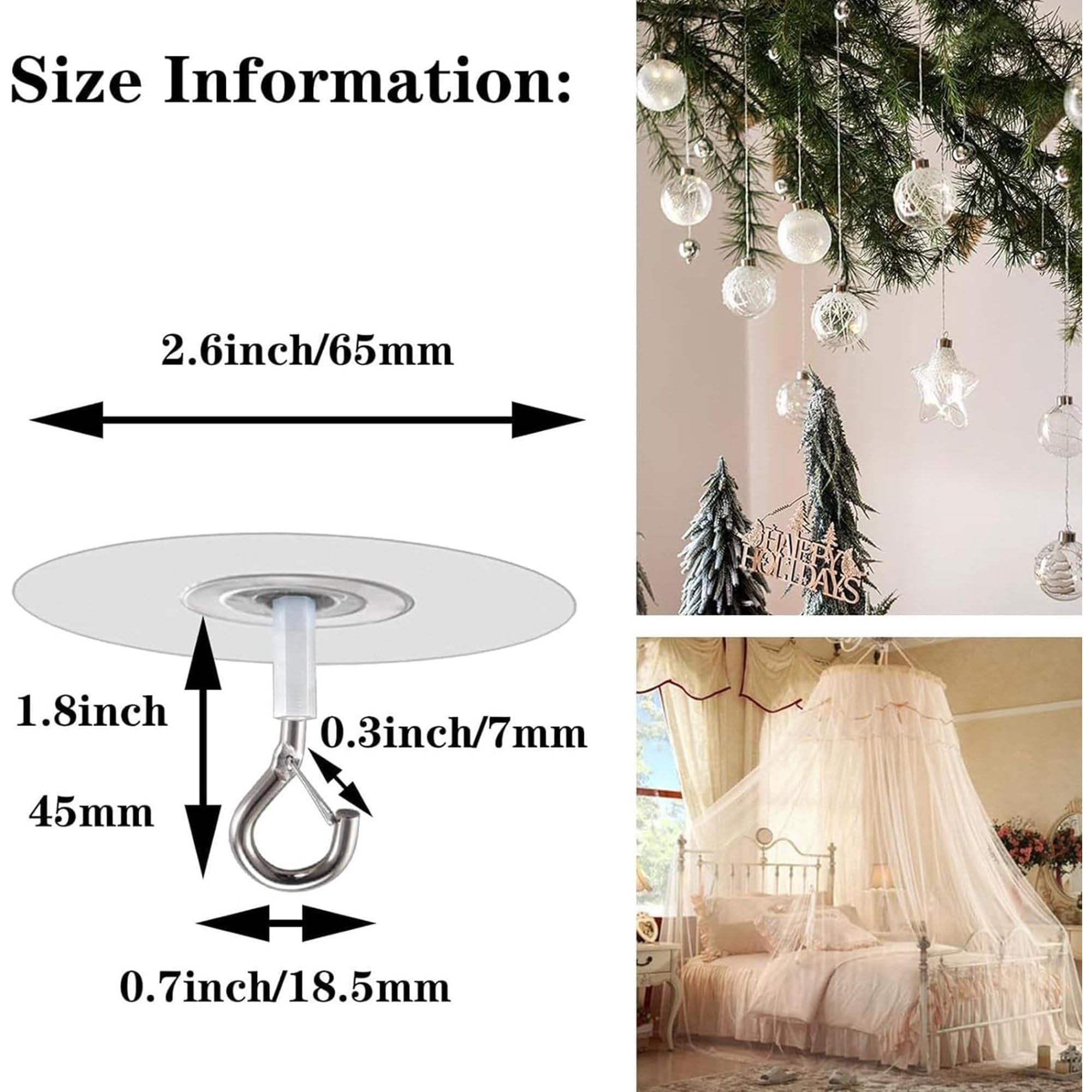 Adhesive Ceiling Hook - Weight-Bearing Stick-On Ceiling Hook, Sticky Ceiling Hook | Drill Free Hanging Ceiling Hook with Safety Clasp, Water Resistant Hook for Ceiling Plants Chimes,Home Storage Hooks