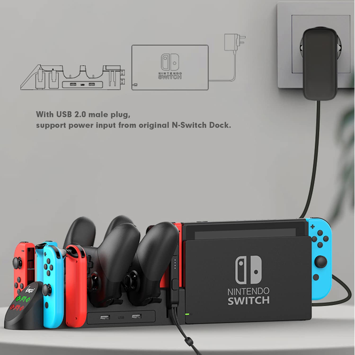 Charging Dock for Nintendo Switch, Charging Station for Nintendo Switch Joy Cons and Nintendo Switch Pro Controllers with LED Indicator