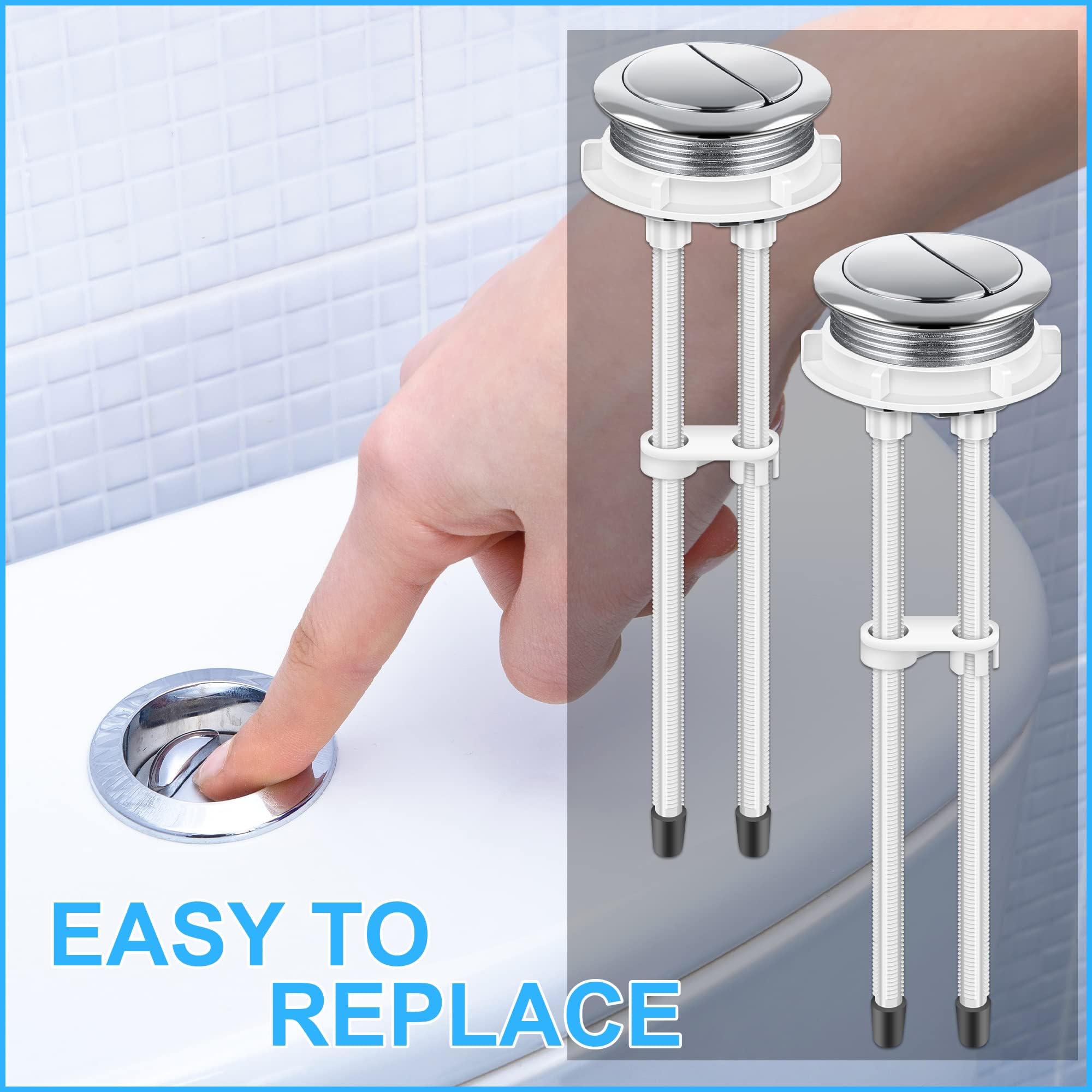 38mm Toilet Tank Buttons, 2 Pack Flush Valve Dual Push Button Replacement Adjustable, Compatible with Glacier Bay Aquasource TOTO, American Standard, KOHLER, Twfords, Armitage Shanks, Geberit