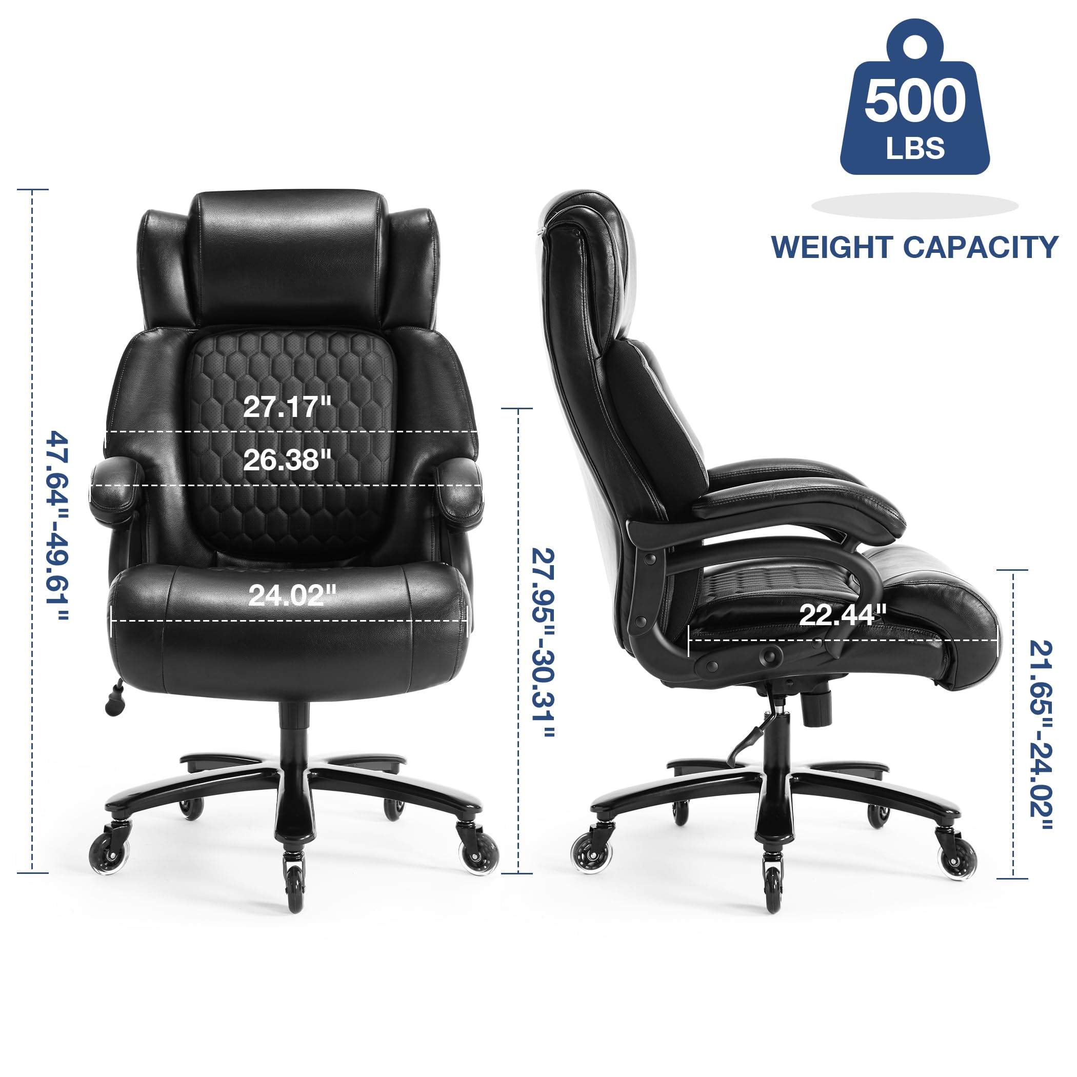 500lbs Big and Tall Office Chair Click2 Lumbar Support Ergonomic Executive Office Chair for Heavy People Wide Seat Home Office Desk Chair with Quiet Rubber Wheels Heavy Duty Metal Base Computer Chair