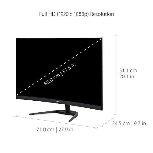 ViewSonic VX3268-PC-MHD 32 Inch Curved 1080p 1ms 165Hz Gaming Monitor with FreeSync Premium, Eye Care, HDMI and Display Port