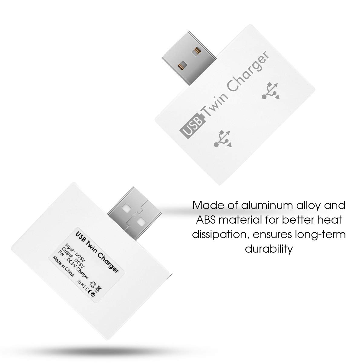 USB 2.0 Hub Adapter, USB Splitter Hub 2 Port USB Ultra Slim Data Hub for Device Charging(White)