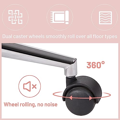 FurnitureR Velvet Home Office Chair, Mid Back Desk Chairs with Rolling Wheels, Adjustable Task Chair for Living Room, Bedroom, Make-up, Studying, Small Spaces - Rose