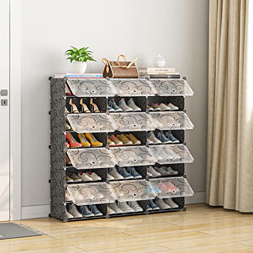 KOUSI Portable Shoe Rack Organizer 48 Pair Tower Shelf Shoe Storage Cabinet Stand Expandable for Heels, Boots, Slippers, 8 Tier Black