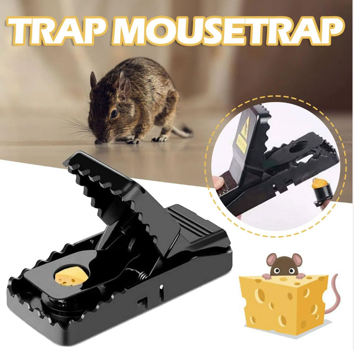 MATROTEL 6 Pack Rat Traps - Indoor/Outdoor Quick Effective Reusable Rat Snap Traps for Small to Large Rats, Instantly Kills with Powerful Steel Spring-Loaded Snap Trap