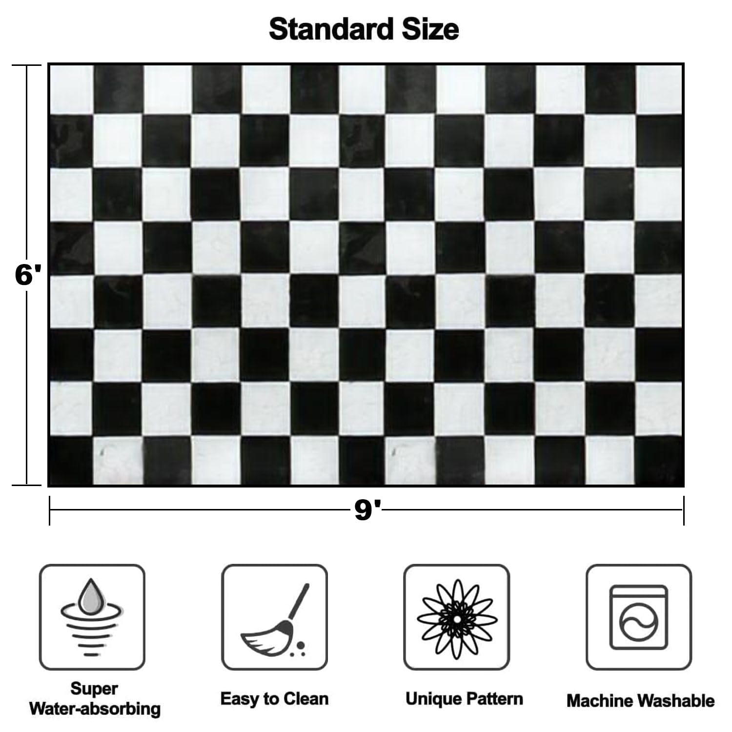 Area Rug White Black Checkered Ceramic Tiles Pattern Seamless Washable 4x6 feet Rugs for Bedroom Kitchen Living Room Non Slip Outdoor Carpets Soft Mats for Home Playroom Decor