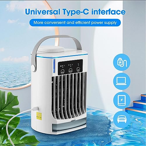 Desktop Cooling Fan - 500ml water tank Small Ac Unit - Small Portable Ac USB Charging, 3 Mist Modes, Camping Air Conditioner for Home Room Camping Car Office