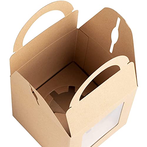 Kraft Paper Cupcake Gift Boxes with Clear Display Window, Individual Serving Bakery Box (100 Pack)