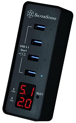 Silverstone SST-EP03 v2.0 - 4-Port USB 3.0 Data Hub, Display, OVP, OCP, Aluminum, multinational Charging Adapter