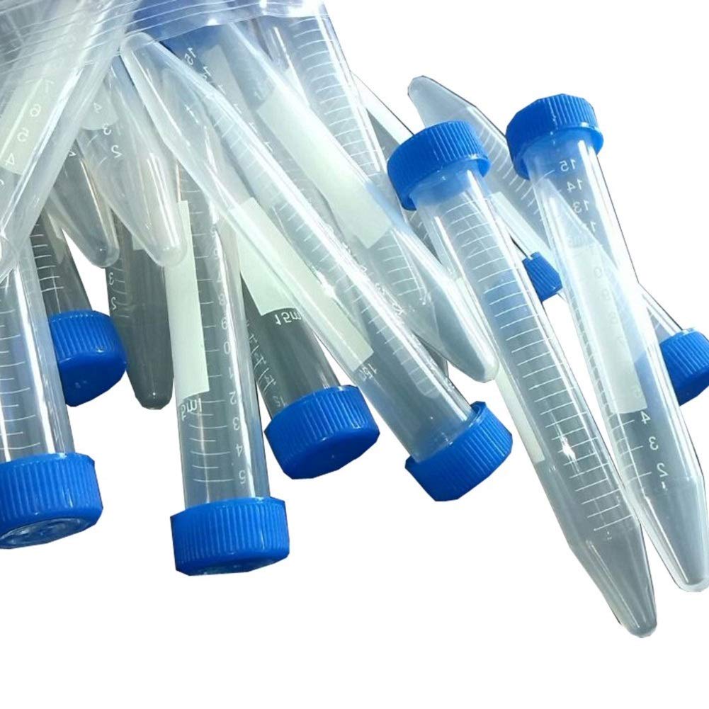Plastic Centrifuge Tubes, 15ml, Conical Bottom, Graduated Marks, Blue Screw Cap(100 Pack ) by Lucky Seven