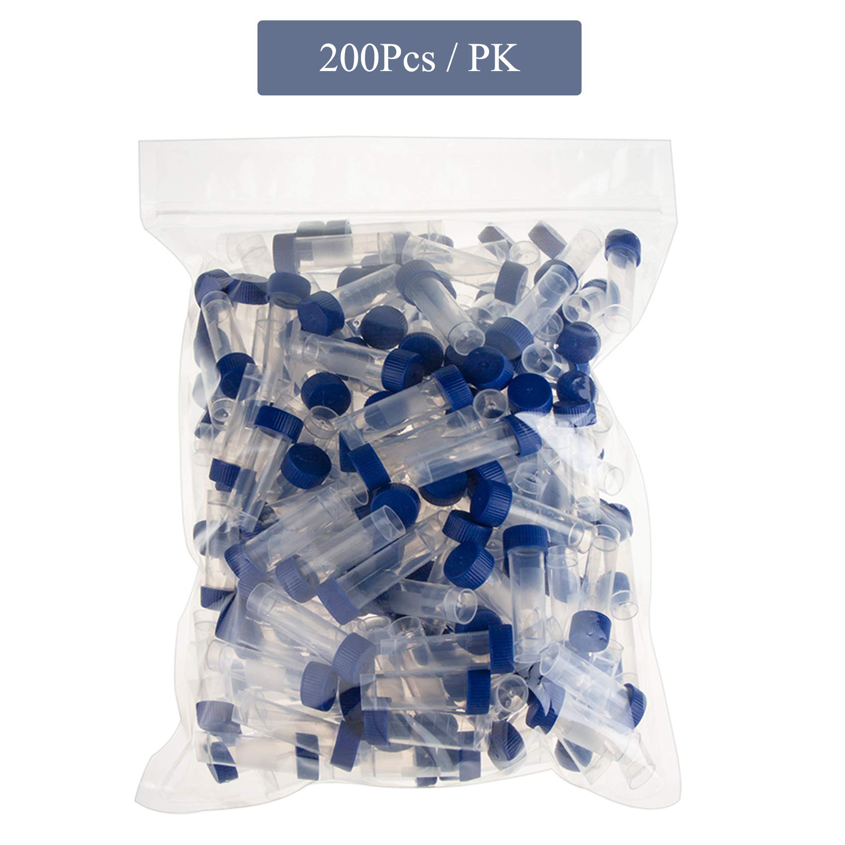 PEKYBIO Sterile Transport Tube, 5 ml Capacity, Molded Graduations, Conical Bottom, Self Standing, with Blue Screw Cap, Non- Pyrogenic, DN/RNase Free, Case of 200