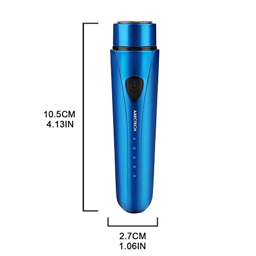 ARECTECH Mini Portable Shaver Pocket Razors Electric Razor for Men USB Rechargeable LED Battery Display Best for Travel Shaves Touch Up Shaves Cordless Blue
