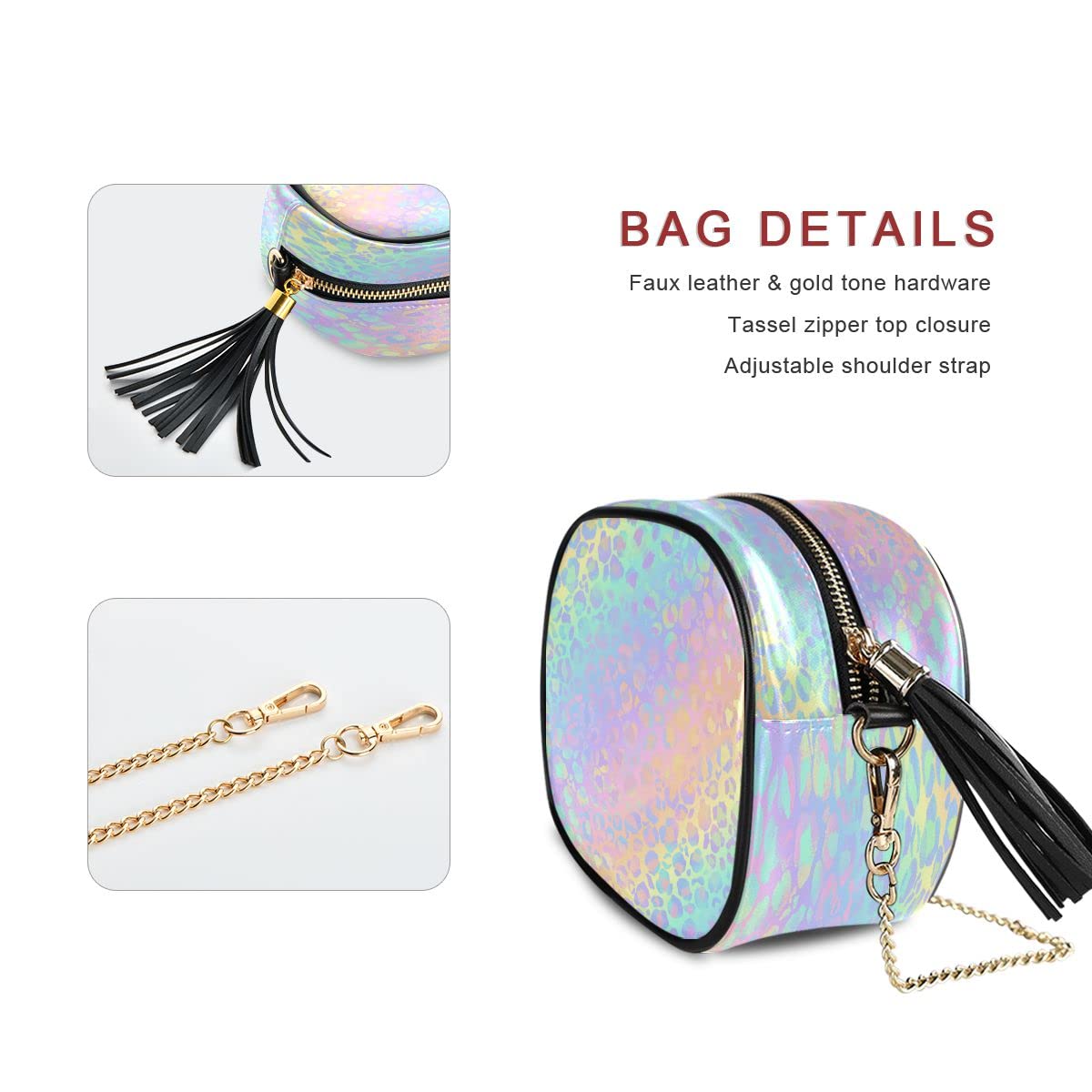 ALAZA Tie Dye Leopard PU Leather Small Women Crossbody Shoulder Bag Purse Wallet with Adjustable Chain Strap
