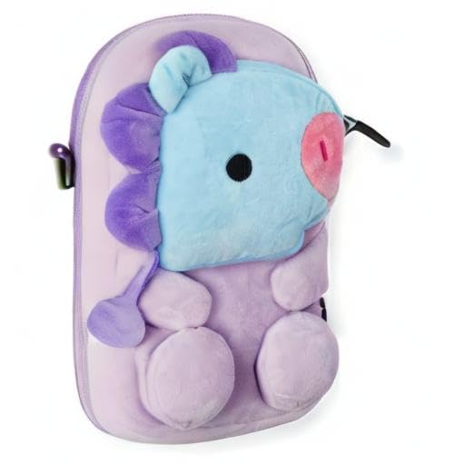 BT21 Baby Series MANG Character Plush Coin Purse Makeup Toiletry Pouch Card Wallet with Lanyard, Light Purple