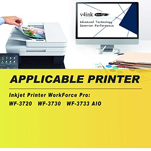 v4ink Remanufactured Ink Cartridge Replacement for Epson 702XL 702 T702XL T702 to use with Workforce Pro WF-3720 WF-3733 WF-3730 Printer, 4 Pack