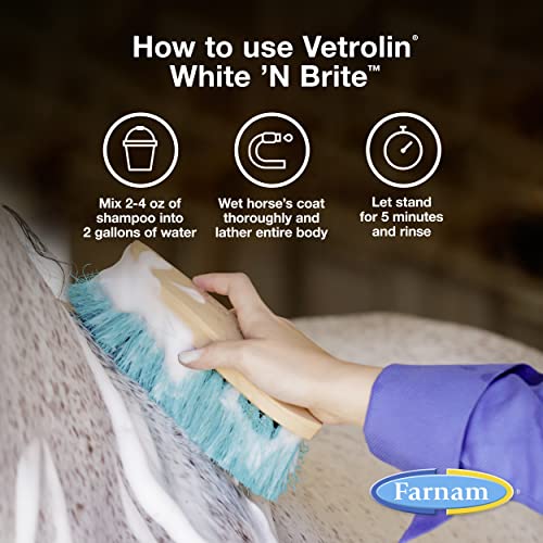 Farnam Vetrolin White ’N Brite Shampoo, Deep Cleaning and Color Brightening Shampoo for Horses and Dogs. 32 ounces