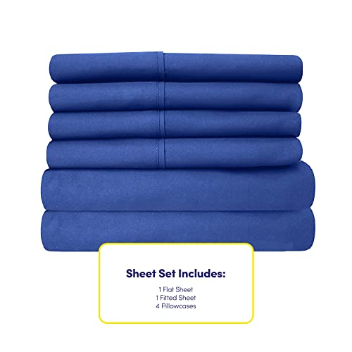 Full Size Bed Sheets - 6 Piece 1500 Supreme Collection Fine Brushed Microfiber Deep Pocket Full Sheet Set Bedding - 2 Extra Pillow Cases, Great Value, Full, Royal Blue