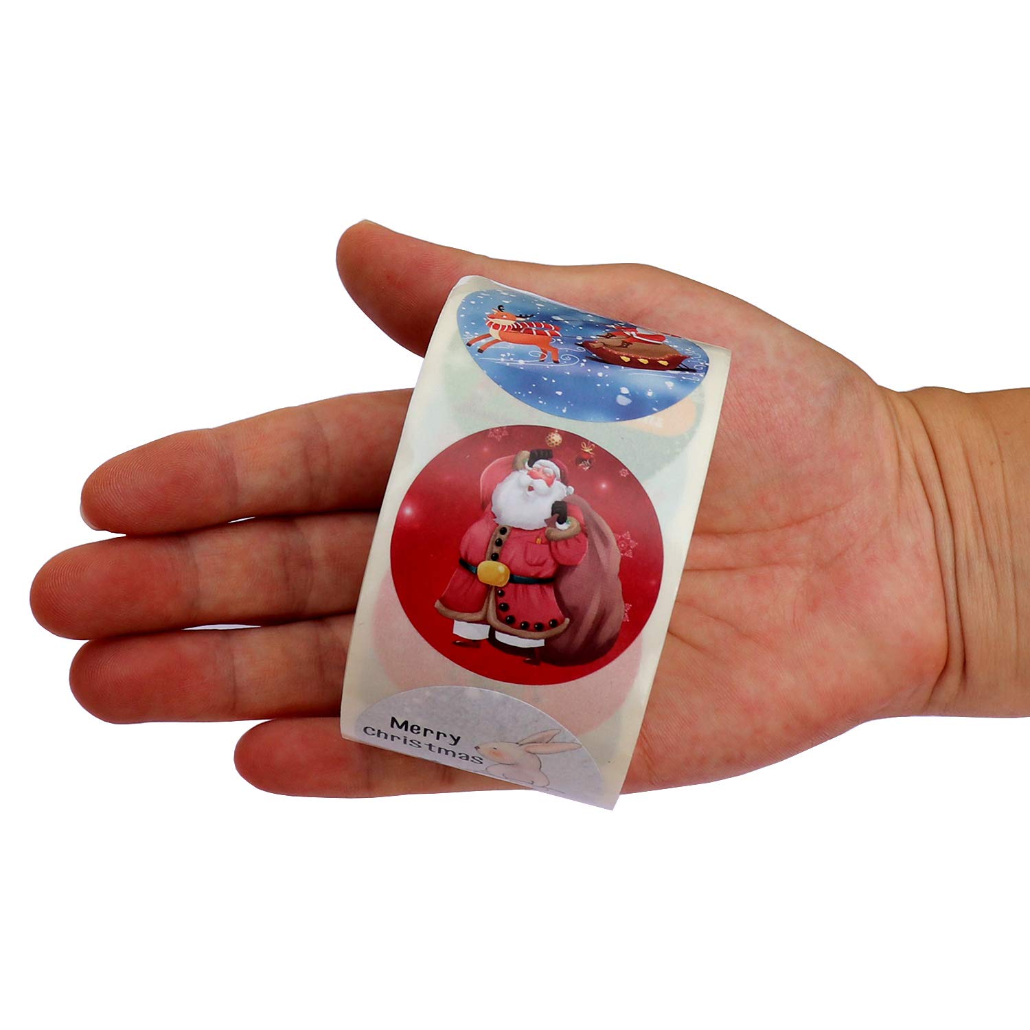 500pcs Christmas Stickers Roll - 1.5" Santa Claus Elk Merry Christmas Round Labels for Envelopes Gift Bags Wrapping Holiday Decoration (A)