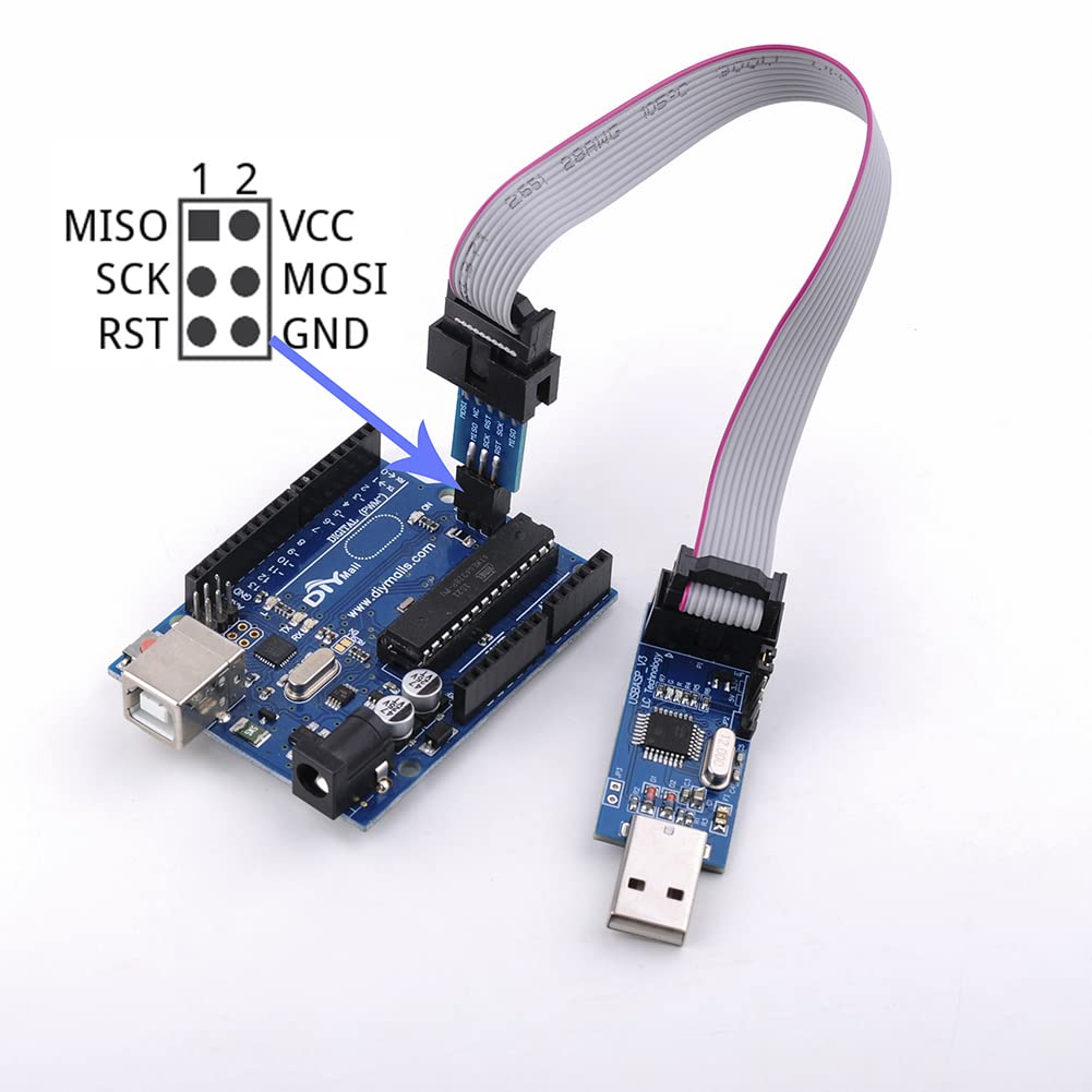 DIYmall USBASP Programmer 10 Pin AVR Downloader Flash Tool USB ISP Burn Bootloader 51 AVR ATMEGAA8 with USBASP 10 PIN to 6 PIN Adapter for Arduino Ender 3 Pro 5V/3.3V