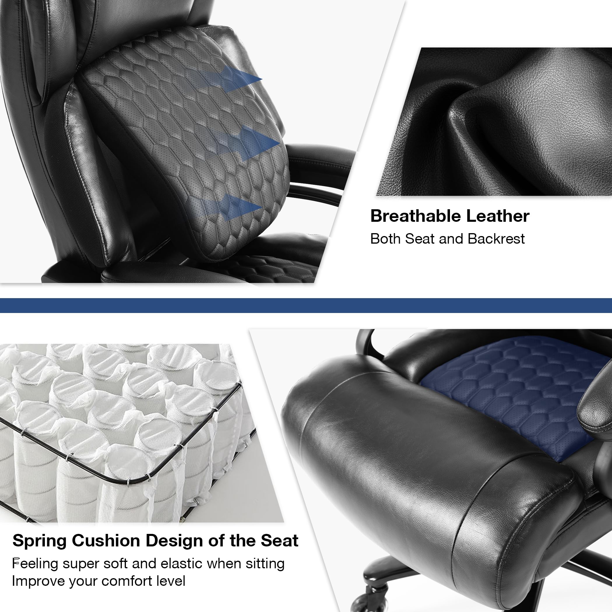 500lbs Big and Tall Office Chair Click2 Lumbar Support Ergonomic Executive Office Chair for Heavy People Wide Seat Home Office Desk Chair with Quiet Rubber Wheels Heavy Duty Metal Base Computer Chair