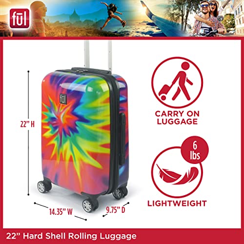 FUL Tie-Dye Swirl Carry-On Rolling Suitcase, Hardside Travel Luggage with Spinner Wheels, 22 Inches, Rainbow
