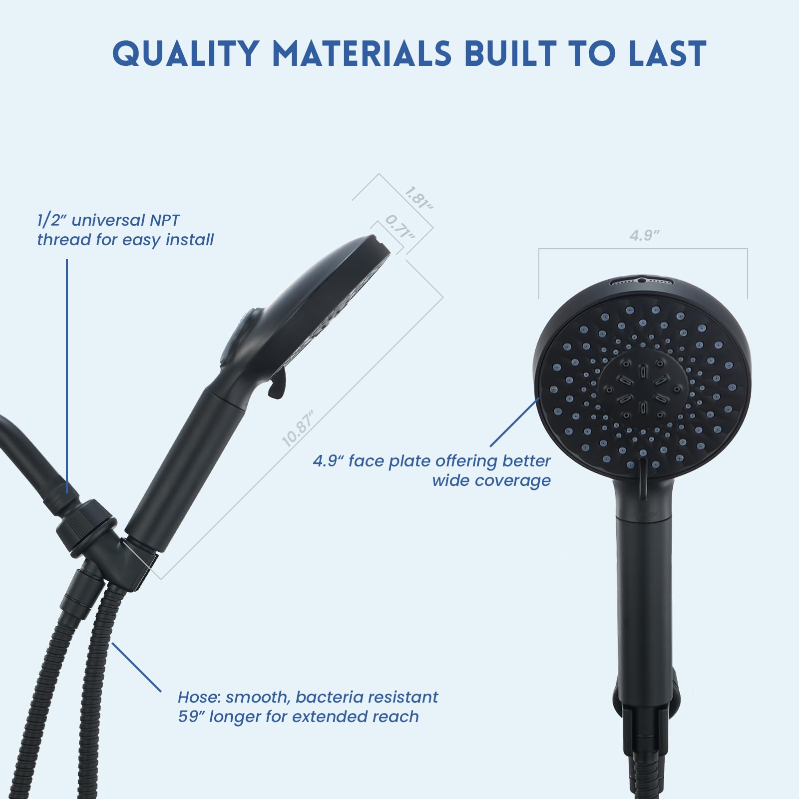 Ryamen Filtered Shower Head with Handheld,Black High Pressure 9 Spray Mode Showerhead with Hose,Bracket and Minerals Stones Replacement Filters for Hard Water,Anti-clog & Powerful to Clean